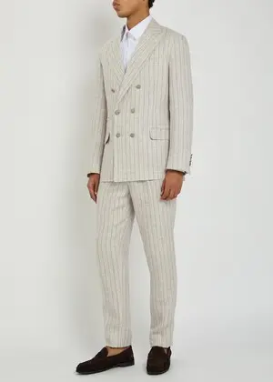 Brunello Cucinelli Pinstriped Double-breasted Linen Suit