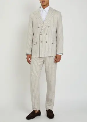 Brunello Cucinelli Pinstriped Double-breasted Linen Suit