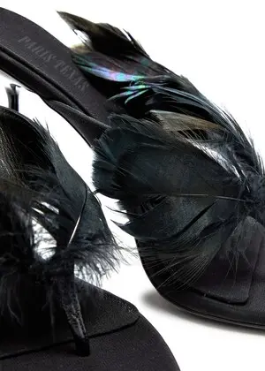 Paris Texas Lidia Feather 105 Crepe Thong Mules - Black
