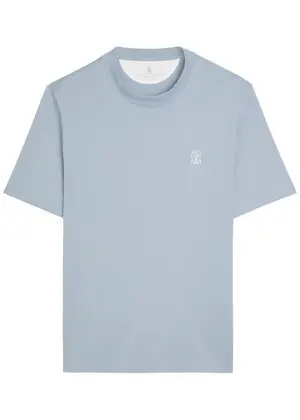 Brunello Cucinelli Printed Cotton T-shirt - Blue