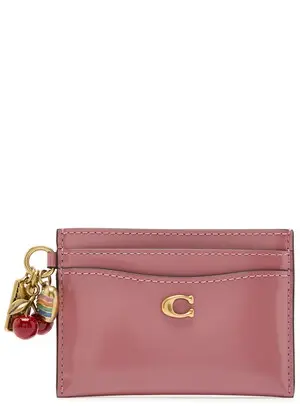 COACH Charm Spazzolato Leather Card Holder - Pink