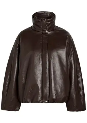 ANINE BING Cyrus Padded Leather-blend Jacket - Dark Brown