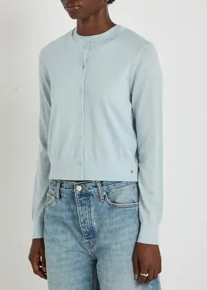 ANINE BING Moni Wool And Cashmere-blend Cardigan - Light Blue