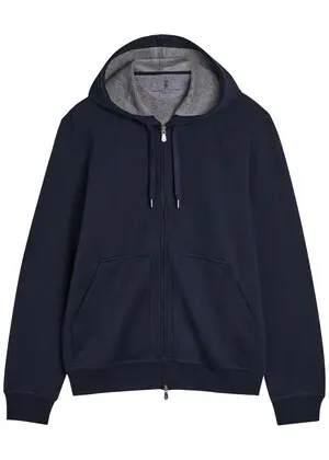 Brunello Cucinelli Hooded Cotton-blend Sweatshirt - Navy