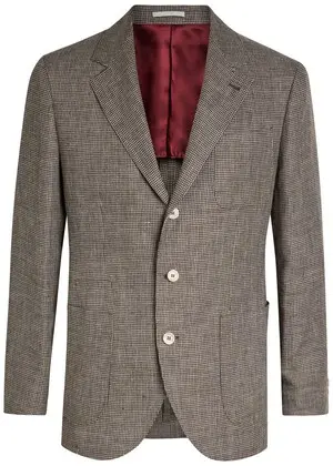Brunello Cucinelli Houndstooth Linen Blazer - Grey