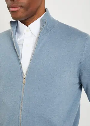 Brunello Cucinelli Mock-neck Cashmere Cardigan - Blue
