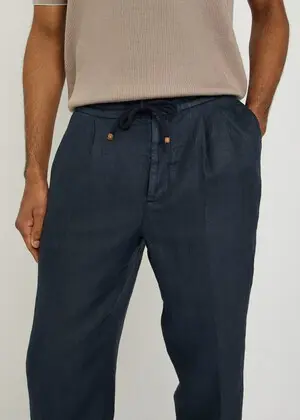 Brunello Cucinelli Drawstring Tapered-leg Linen Trousers - Blue