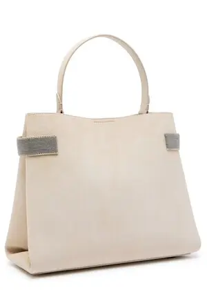 Brunello Cucinelli Stud-embellished Suede Top Handle Bag - Ivory
