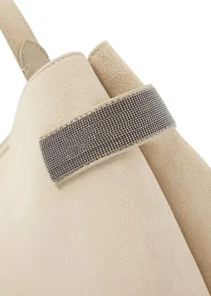 Brunello Cucinelli Stud-embellished Suede Top Handle Bag - Ivory