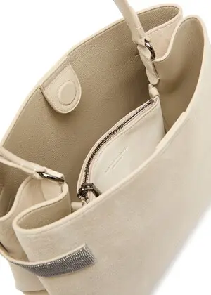 Brunello Cucinelli Stud-embellished Suede Top Handle Bag - Ivory