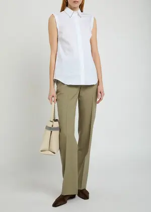 Brunello Cucinelli Stud-embellished Cotton-blend Poplin Top - White