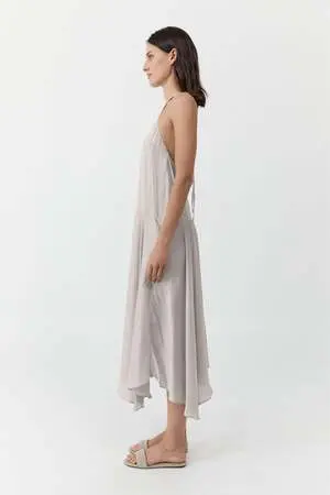ST. AGNI Silk Handkerchief Halter Dress - Stone