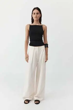 ST. AGNI Pleat Loop Wide Leg Pants - Ivory