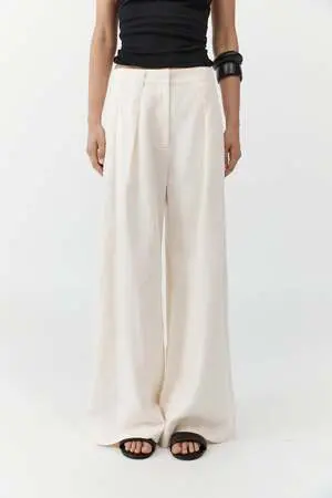 ST. AGNI Pleat Loop Wide Leg Pants - Ivory