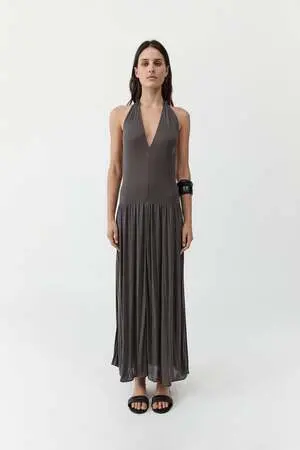 ST AGNI Fluid Jersey Halter Dress - Soot