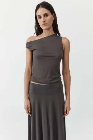 ST AGNI Fine Jersey Asymm Top - Soot