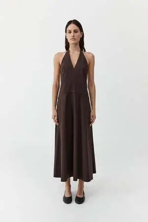 ST AGNI Halter Plunge Dress - Bark