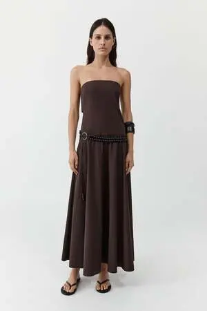 ST. AGNI Strapless Rouleau Maxi Dress - Bark