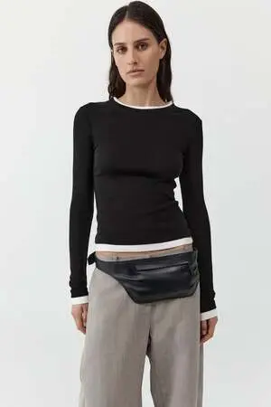 ST. AGNI Organic Cotton Layered Long Sleeve Top - Jet Black