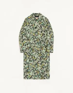Valentino Garavani Valentino Single-breasted Coat In Cotton Drill With Papier Floral Print Black/multicolor