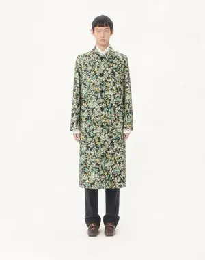 Valentino Garavani Single-breasted Coat In Cotton Drill With Papier Floral Print - Black/multicolour