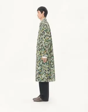 Valentino Garavani Single-breasted Coat In Cotton Drill With Papier Floral Print - Black/multicolour