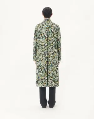 Valentino Garavani Single-breasted Coat In Cotton Drill With Papier Floral Print - Black/multicolour