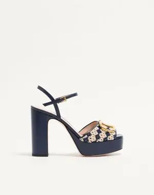 Valentino Garavani Vlogo Signature Platform Sandal - Blue/beige