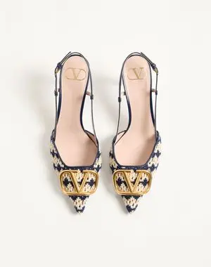 Valentino Garavani Vlogo Signature Slingback Pumps - Blue/beige