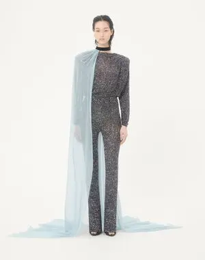 Valentino Garavani Sequin Thread Knit Trousers - Black/silver