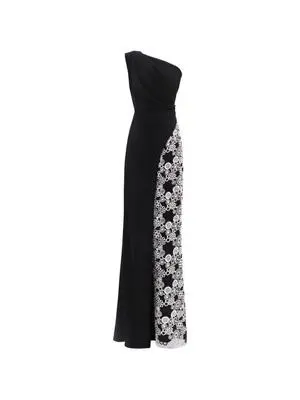 GEMY MAALOUF One-shoulder Embroidered Maxi Dress - Black