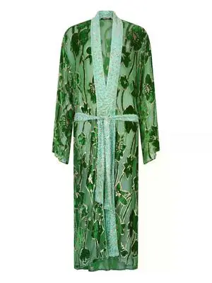 Roberto Cavalli Floral-pattern Velvet Robe - Green