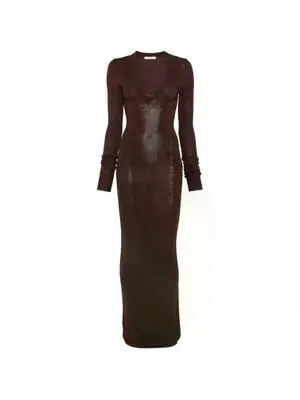 ENTIRE STUDIOS V-neck Long-sleeve Dress - Brown