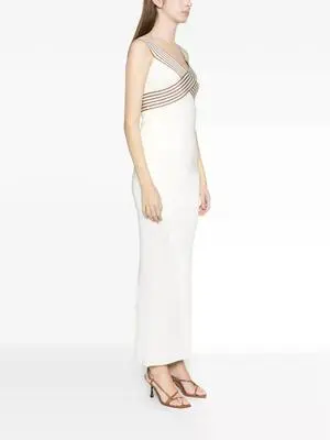 Elisabetta Franchi Knit Fabric Maxi Dress With Striped Bands - Neutrals