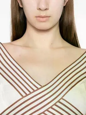 Elisabetta Franchi Knit Fabric Maxi Dress With Striped Bands - Neutrals