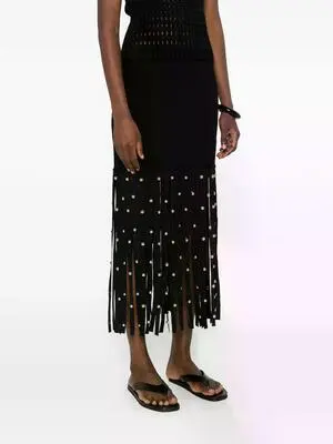 Simkhai Fringed Embellished Midi Skirt