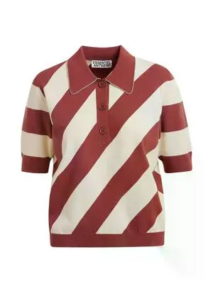 Essentiel Antwerp Striped Rhinestone Polo Top - Red