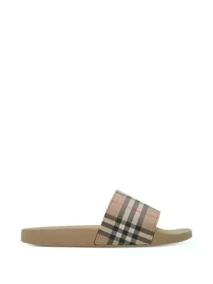 Burberry Check Slides - Neutrals
