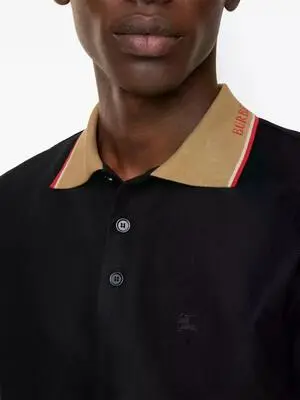 Burberry Logo Collar Cotton Polo Shirt - Black