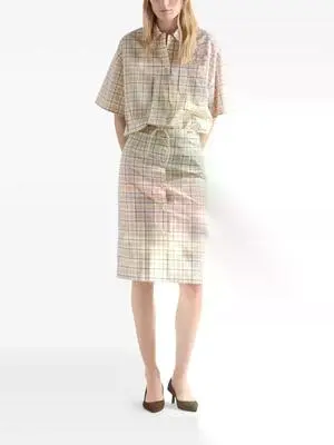 Prada Embroidered Checked Poplin Top - Neutrals