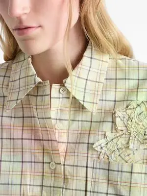 Prada Embroidered Checked Poplin Top
