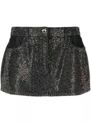 Patrizia Pepe Crystal-embellished Denim Mini Skirt