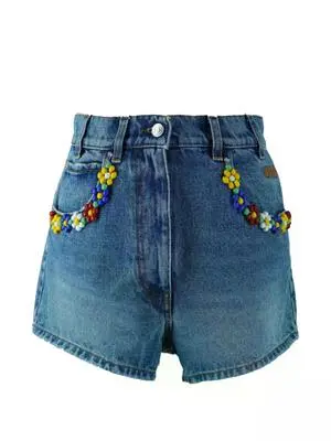 MSGM Floral-embellished Denim Shorts