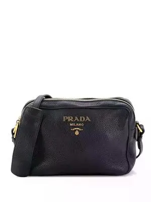 Prada Double Zip Camera Bag Vitello Daino Crossbody Bag - Black