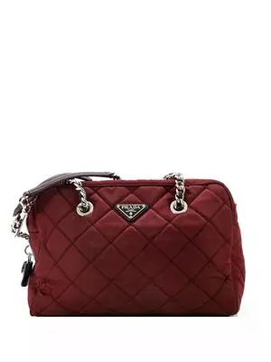Prada Chain Quilted Tessuto Medium Shoulder Bag - Red