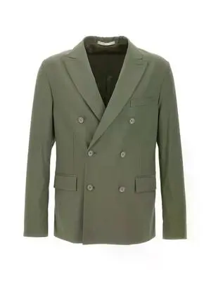 PAOLO PECORA Double-breasted Flap Cotton Blazer - Green