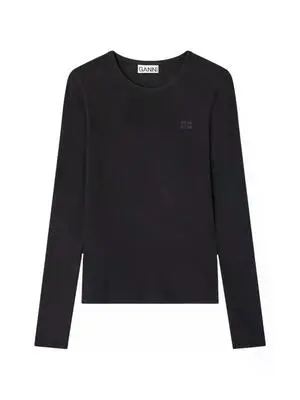 GANNI Long-sleeve Crew-neck T-shirt - Black