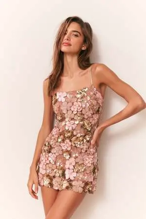 LoveShackFancy Aleria Sequin Floral Mini Dress