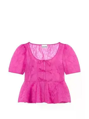 GANNI Bow-detail Peplum Blouse - Pink