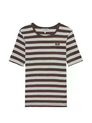 GANNI Striped Embroidered T-shirt - Brown